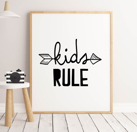 Kids Rule Prints Kids Print Black Childrens Wall Art | Etsy