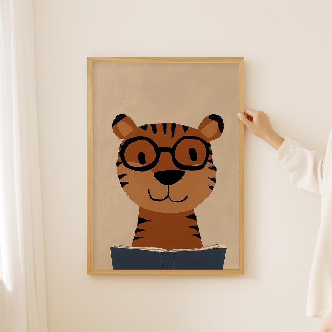 Kids Reading Poster, Retro Toddler Wall Art, Modern Tiger Print ...