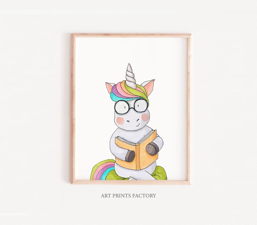 Unicorn READING Print; Nursery Decor; Nursery Wall Art; Illustration ...