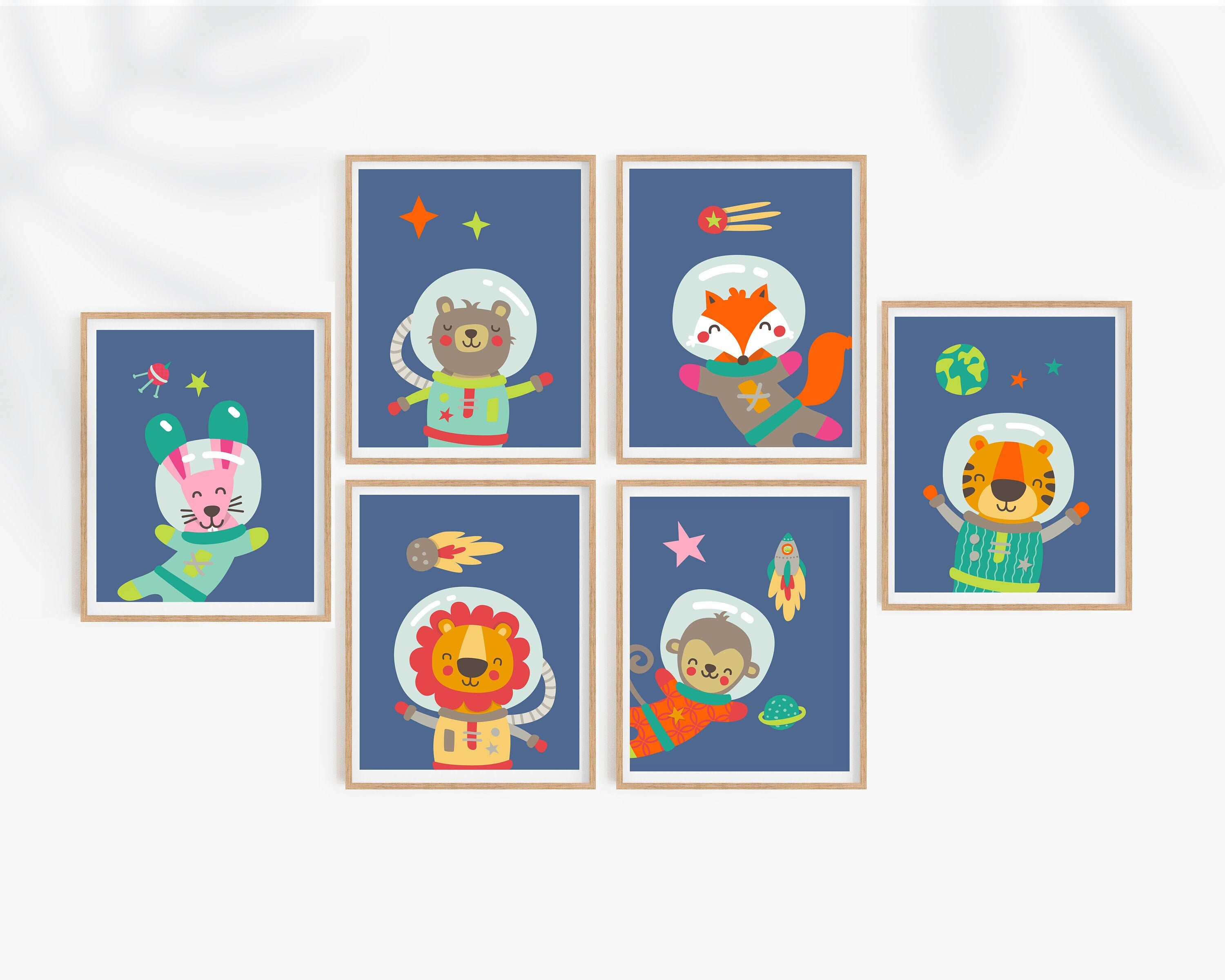 Set of 6 Prints Astronaut Animals Nursery Decor Space | Etsy