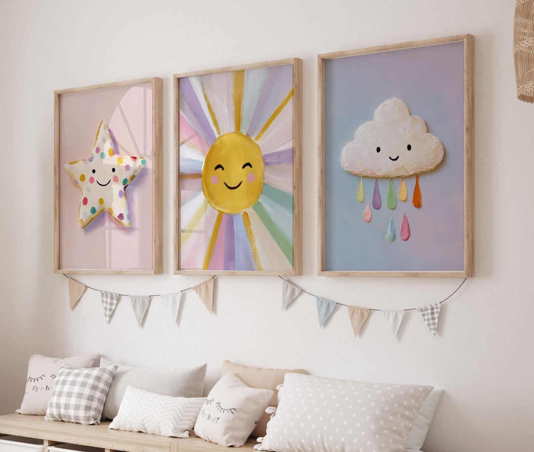 Happy Weather Wall Art Girls Prints – Smiley Star, Sun & Cloud ...