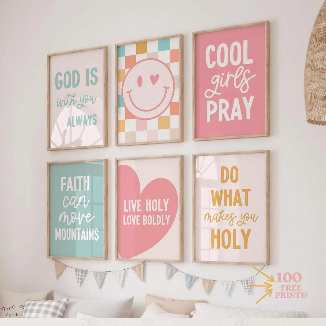 Girls' Bible Verse Wall Art Set: Scripture Prints for Nursery (digital ...