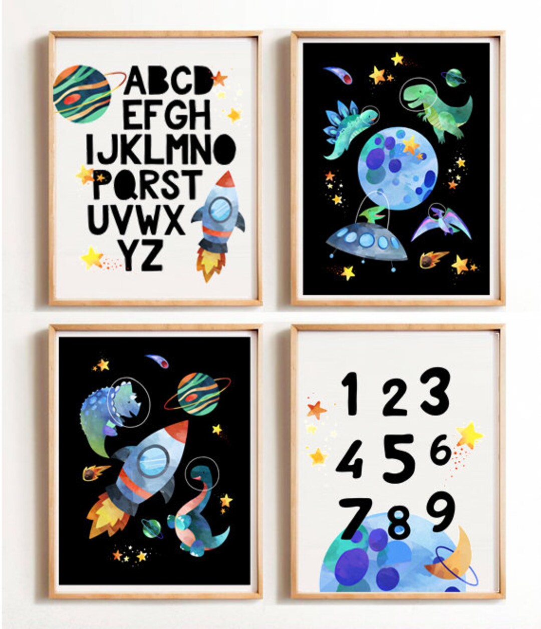 Dinosaur Nursery Decor, Set of 2 Art Prints, Space Dinosaur Decor ...