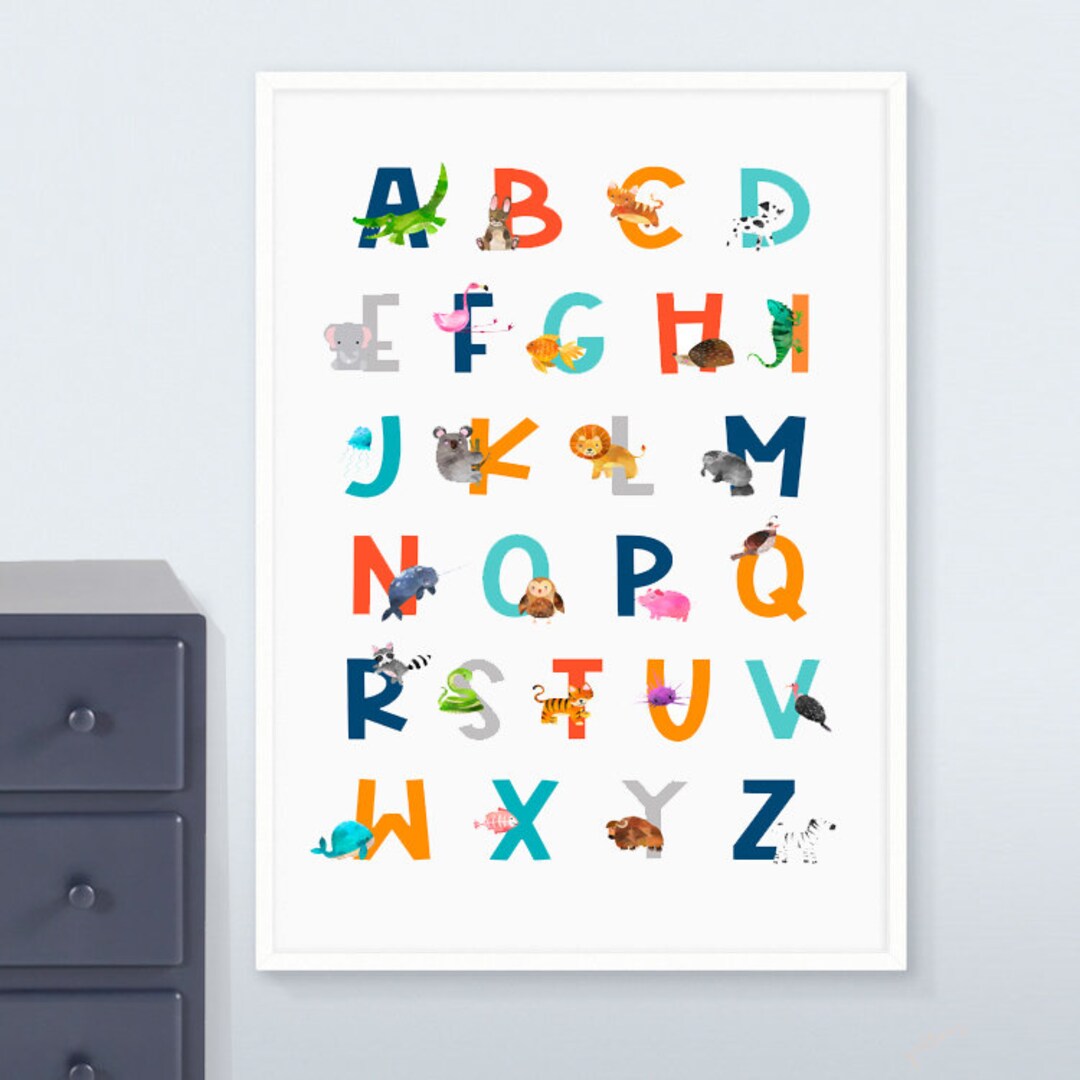 Blue Alphabet Print Animal Alphabet Print Nursery Decor - Etsy