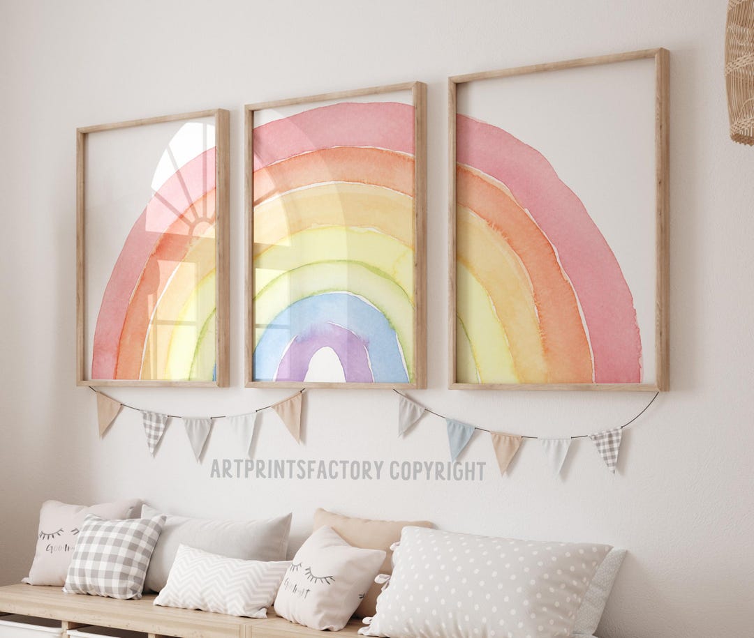 Watercolor Rainbow Poster, Set of 3 Prints, Nursery Prints, Rainbow ...