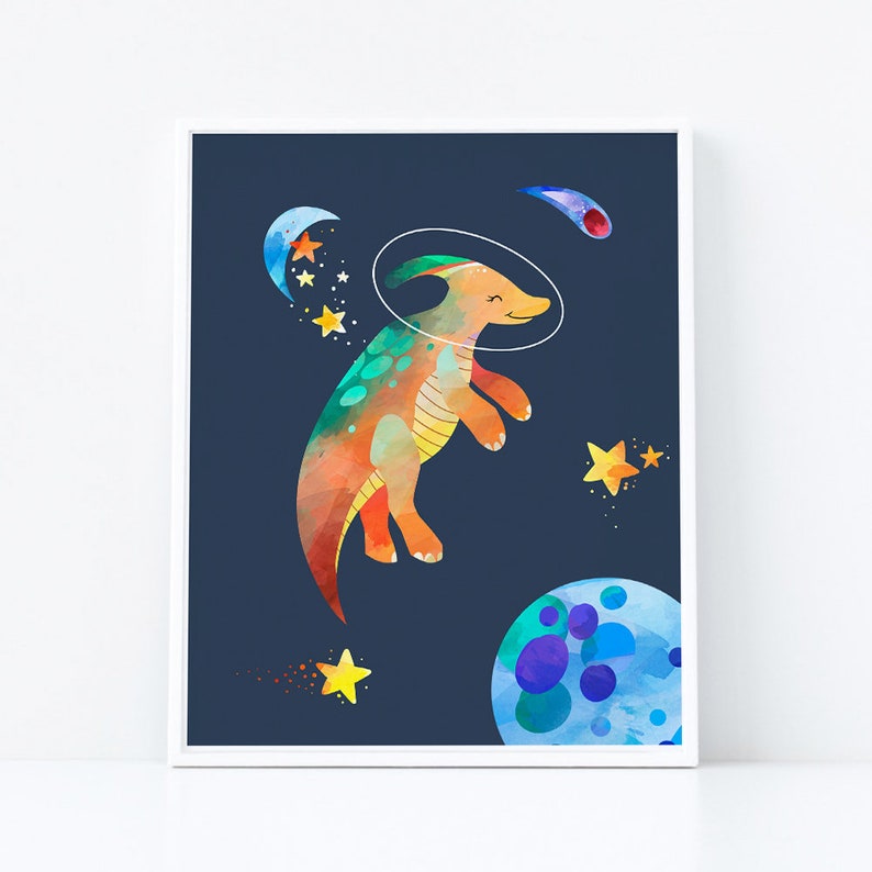 Dinosaur Space Personalised Name Print Dinosaur Print Baby - Etsy