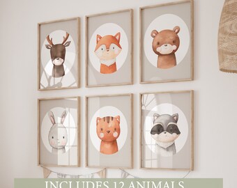 Cute Baby Animals, Set of 6 Woodland Creatures Prints, Outdoor Nature ...