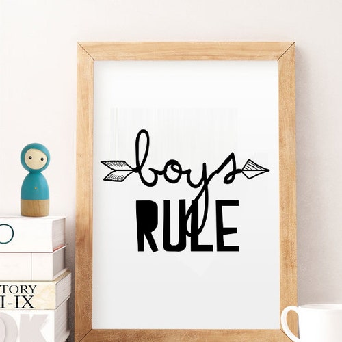Boys Rule Printable Wall Art Boy Room Sign Black and White - Etsy