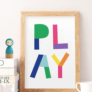 Childrens Poster, Kids Art, PLAY Nursery Wall Poster, Playroom Color ...