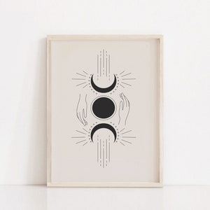 Moon Hand Art Print | Line Drawing Celestial | Moon Phases Poster ...