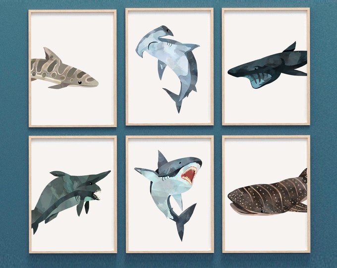 Shark Poster Shark Print Shark Species Watercolor Shark Printable Boy ...