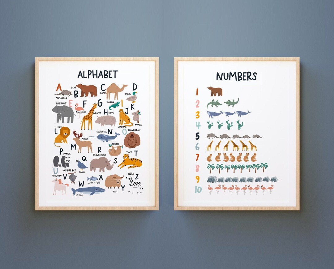 Animal WORLD Alphabet and Numbers Prints, Nursery Decor, PRINTABLE Wall ...