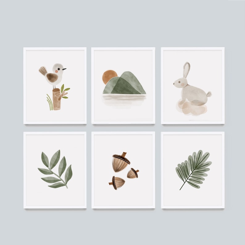 Set of 6 Boho Green Nursery Prints Mountain Nursery Print | Etsy