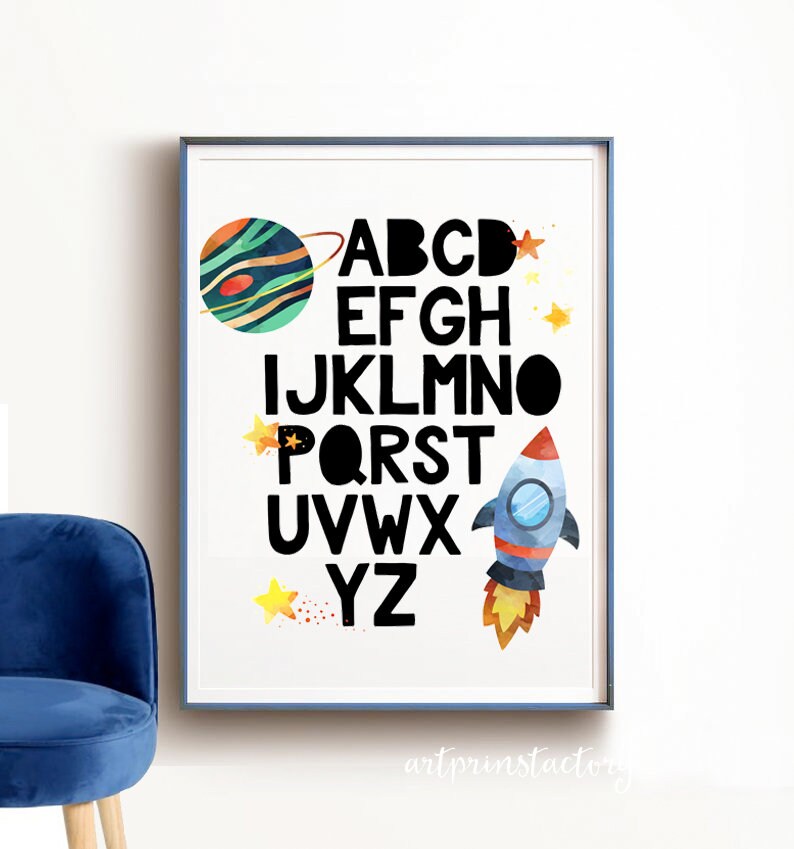 Set of 2 Space Wall Art Kids Alphabet Print Numbers Space - Etsy