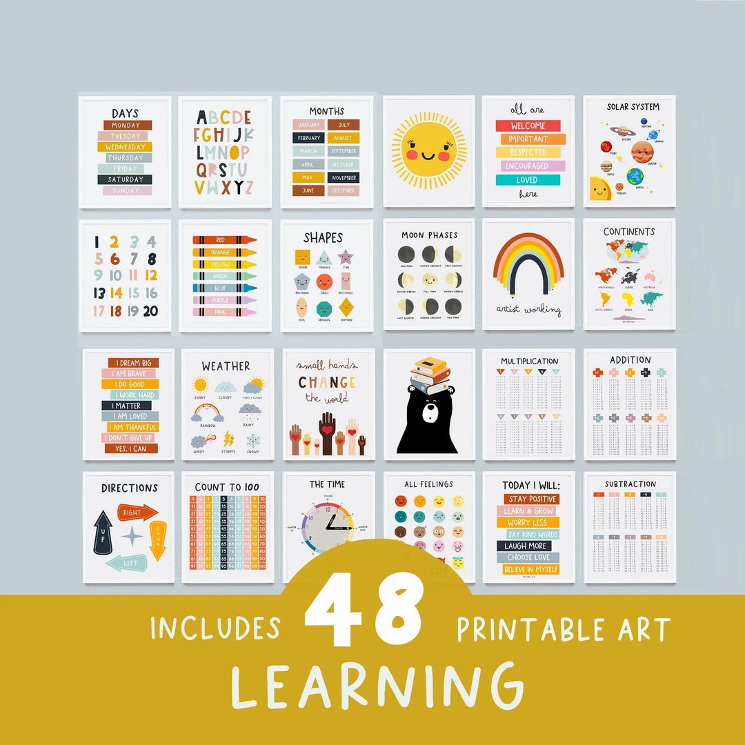 Preschool Learning Posters: Set of 48, Classroom & Homeschool Decor ...