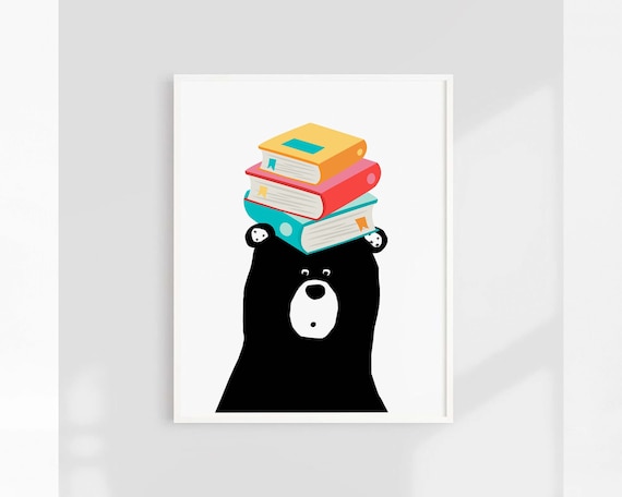 Kids Wall Art Printable Bear Reading Playroom Decor Kids | Etsy