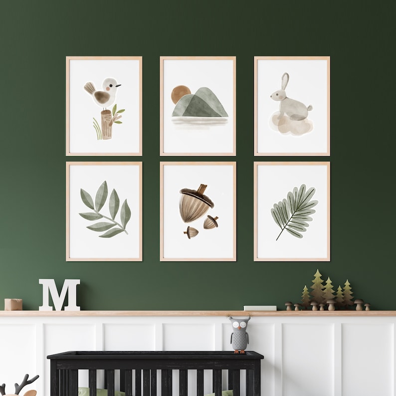 Set of 6 Boho Green Nursery Prints Mountain Nursery Print | Etsy