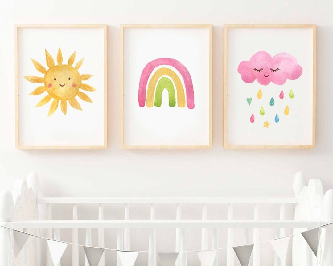 Sun Rainbow Cloud Set of 3 Nursery Prints, Digital Art Prints, Wall Art ...