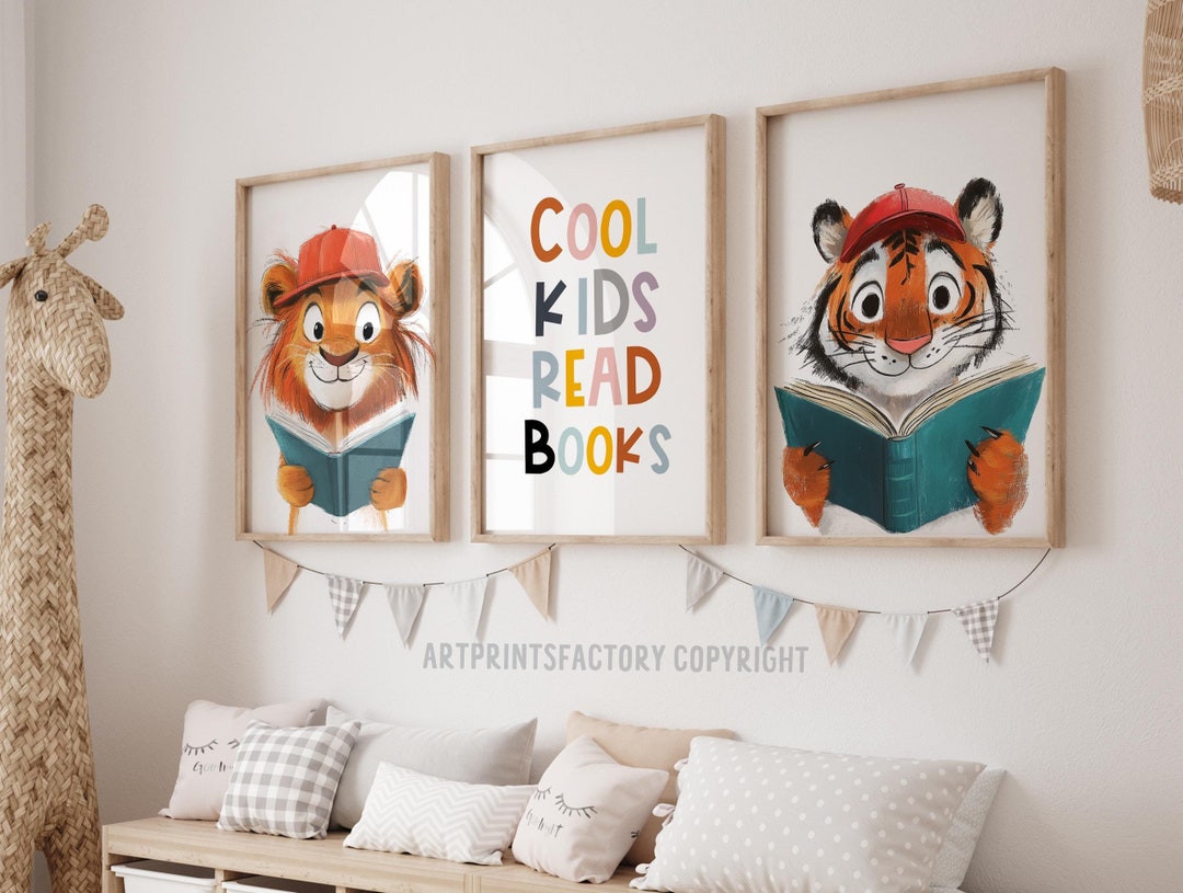 Cool Kids Read Books, Boys Printable, Kids Reading Book, Playroom Wall ...