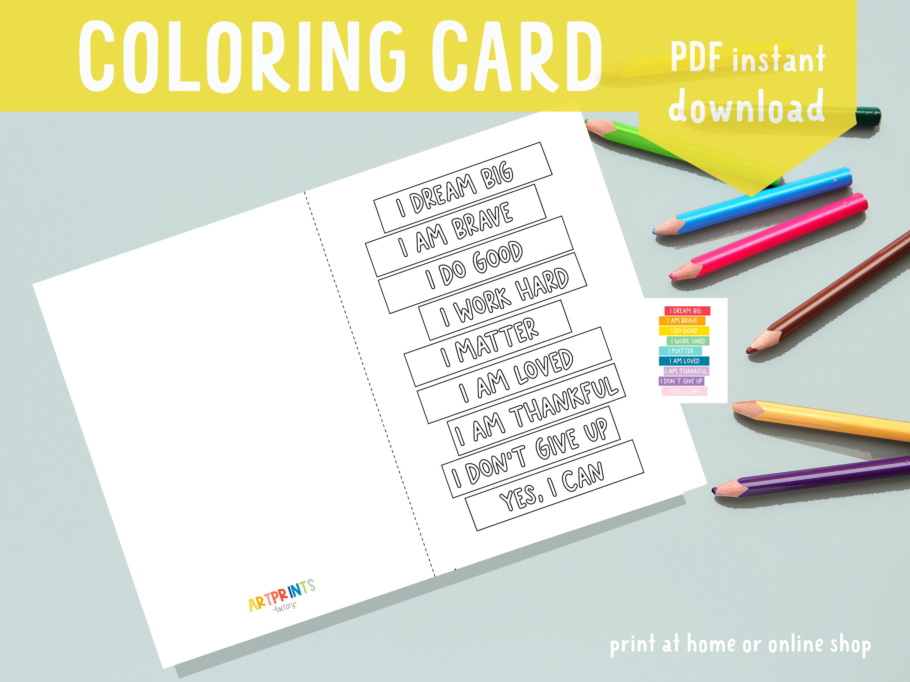 Affirmations Coloring Pages for Kids: Printable Wall Art (PDF) Positive ...