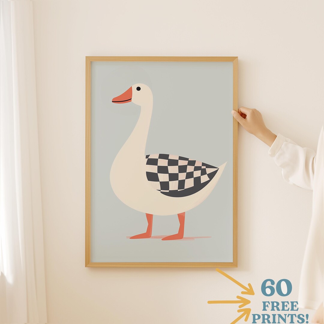 Silly Checkered Goose Print, Blue Nursery Printable Art, Neutral Wall ...
