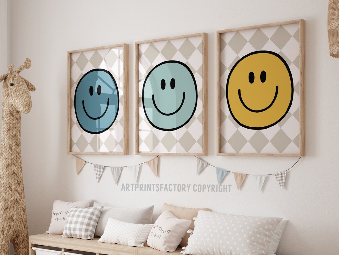 Smiley Face Gallery Wall Set of 3 Downloadable Prints, Boy Room Decor ...