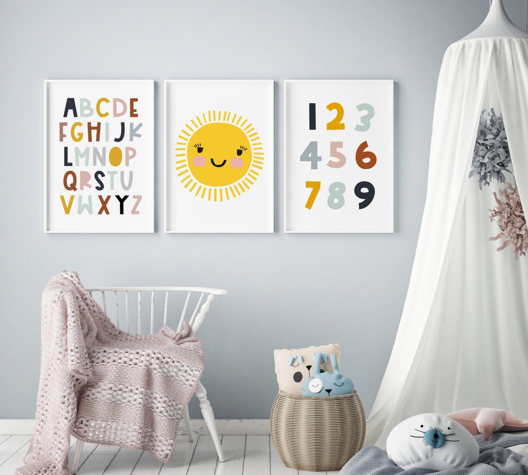 Modern Alphabet and Number Printable, ABC Poster, Sun Wall Print ...