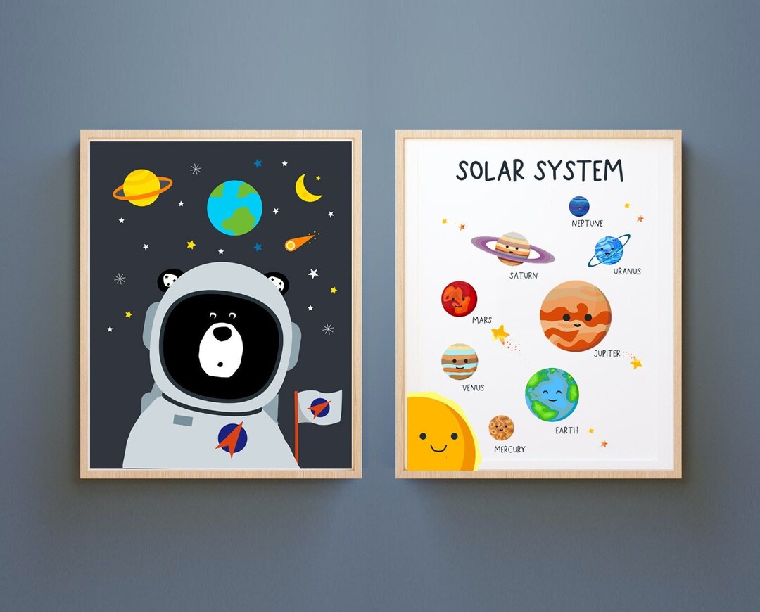 Astronaut Bear & Solar System Prints: Space Nursery Decor (digital ...