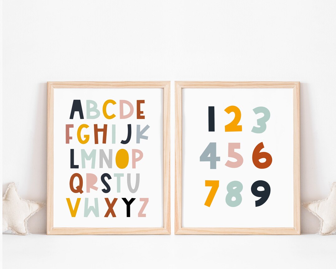 Rainbow Alphabet & Numbers Poster Set: Earth Tone Nursery Decor ...