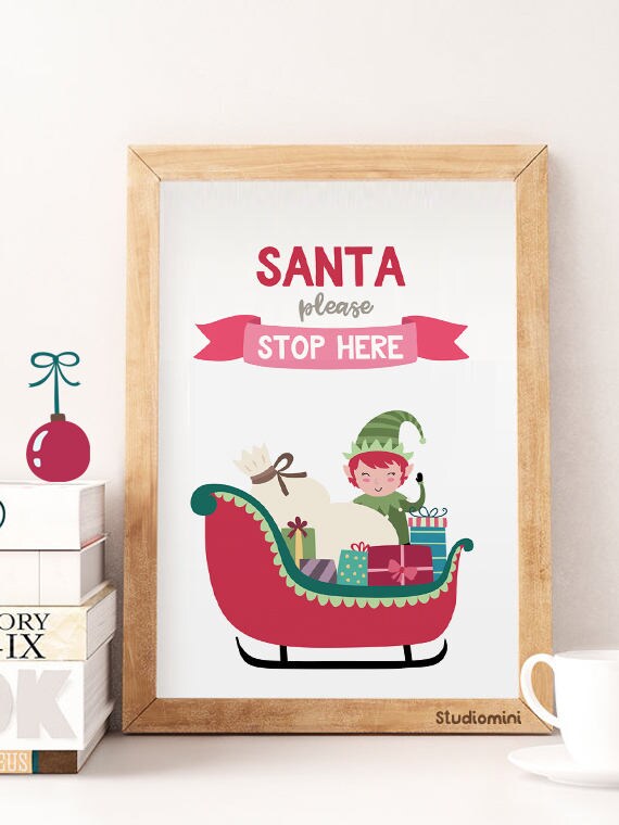 Santa Please Stop Here Santa Print Christmas Printchildrens | Etsy