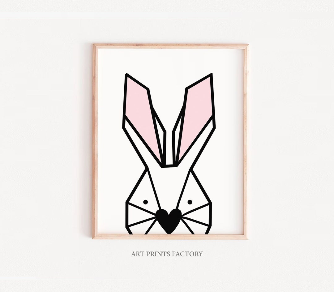 Geometric Print Art, Digital Printable, Cute Bunny, Minimal Art Print ...