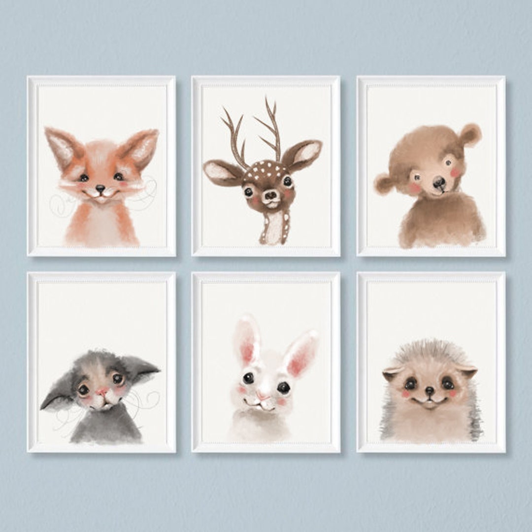 Nursery Gallery Wall, Set of 6 Animal Art, Nursery Animal Prints ...