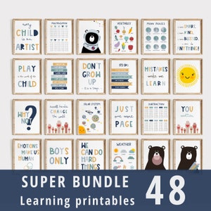 Set of 48 Educational Posters, Blue Color Palette, Homeschool Prints ...