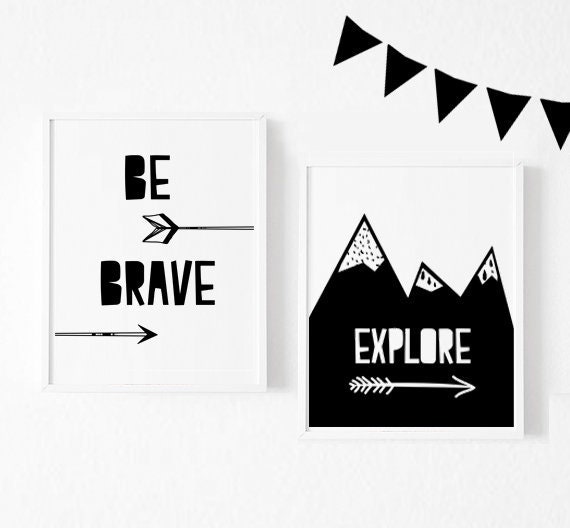Typography Print Be Brave Poster Printable Quote Nursery | Etsy