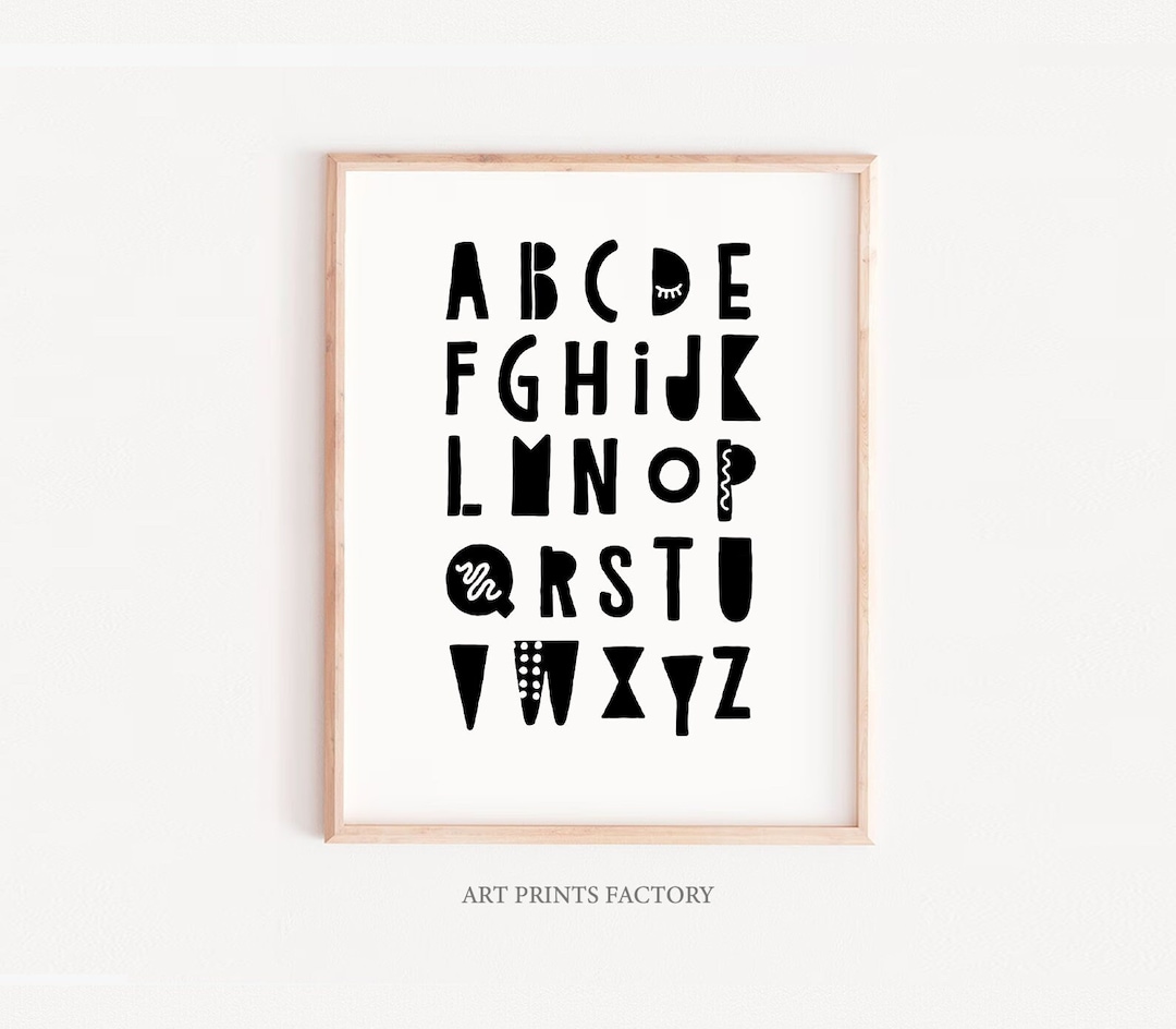 Black and White Alphabet Print, Kids Nursery Decor (digital Download ...