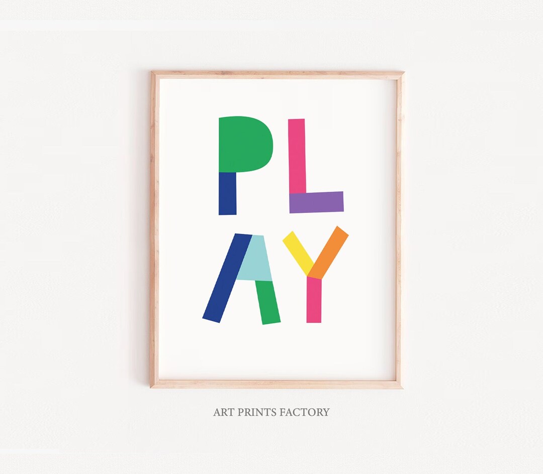 Childrens Poster, Kids Art, PLAY Nursery Wall Poster, Playroom Color ...