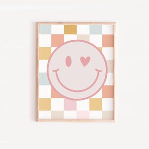 Pink Smiley Face Poster, Cool Preppy Prints, Smileys Wall Art, Girls ...