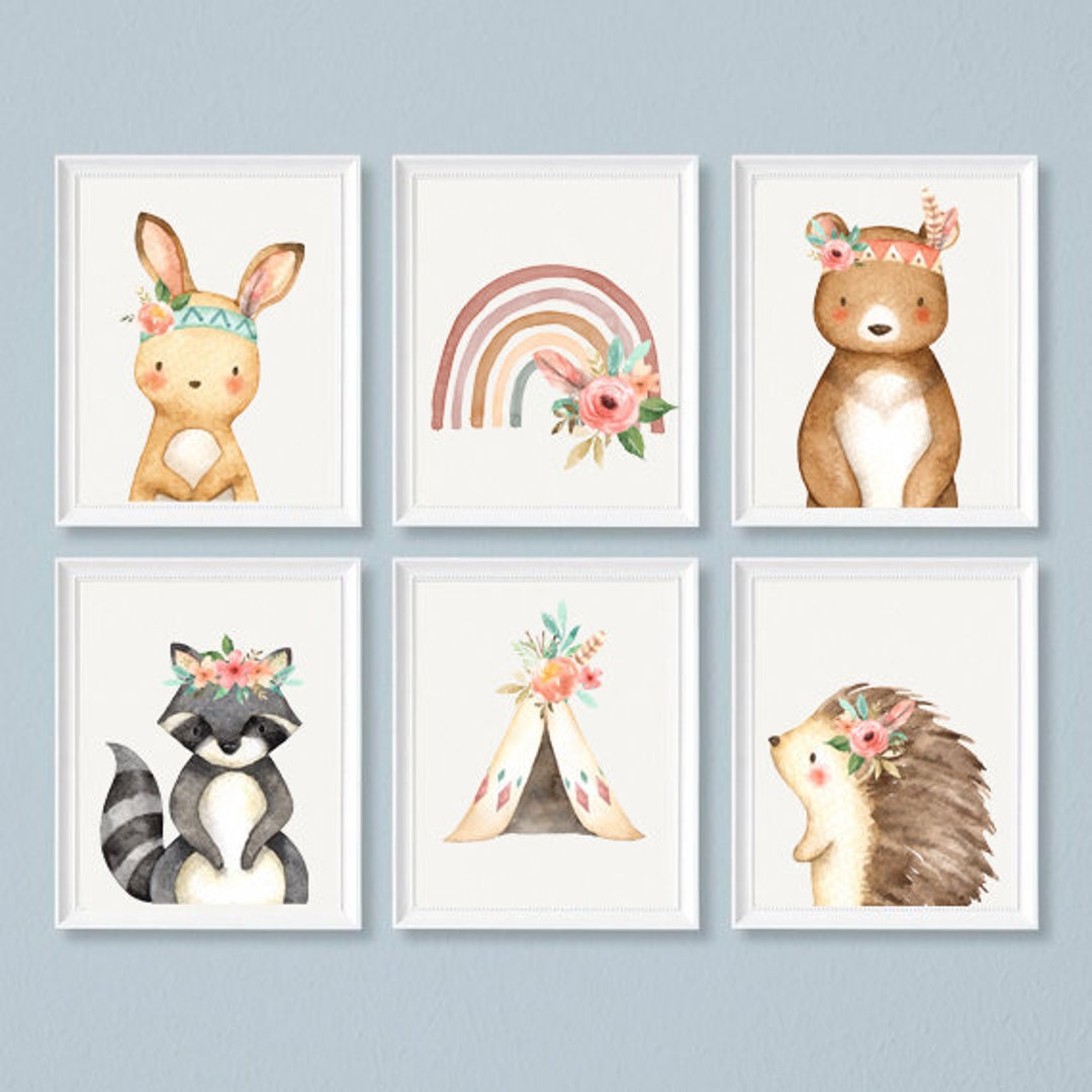 Woodland Animal Nursery Print Set: Boho Rainbow Decor (digital Download ...