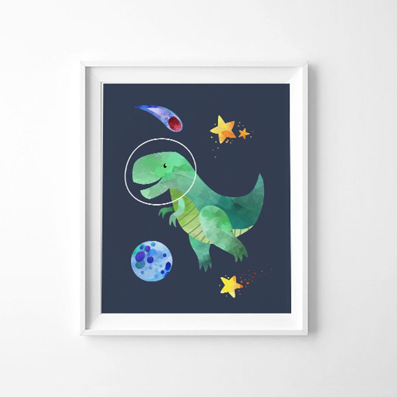 Dinosaur Space Personalised Name Print Dinosaur Print Baby - Etsy
