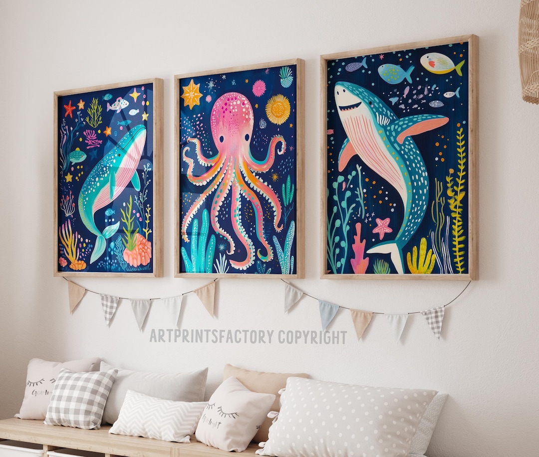 Ocean Nursery Decor, Under the Sea, Girls Wall Art, Whale, Shark ...