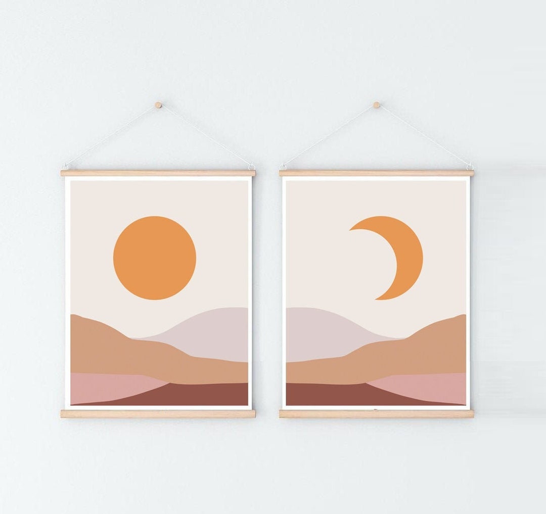 Modern Abstract Art, Set of 2 Prints, Sun and Moon Abstract Print ...