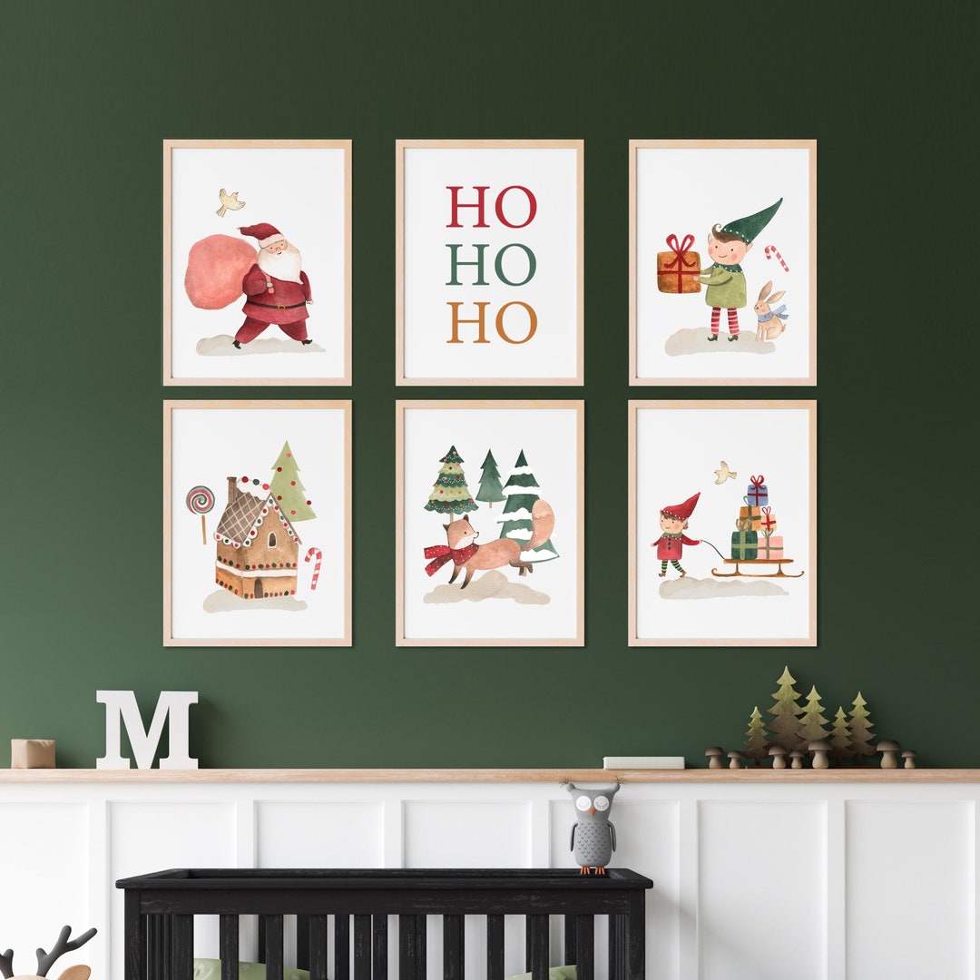 Christmas Print Decor Set of 6, Christmas Nursery Print, Santa Merry ...