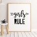 Girls Rule Wall Art, Minimalistic Art Printables, Black White Decor ...