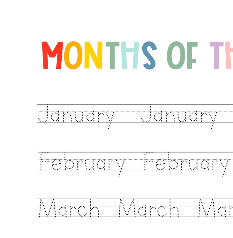 Days of the Week Tracing Sheets Months Tracing Worksheets - Etsy
