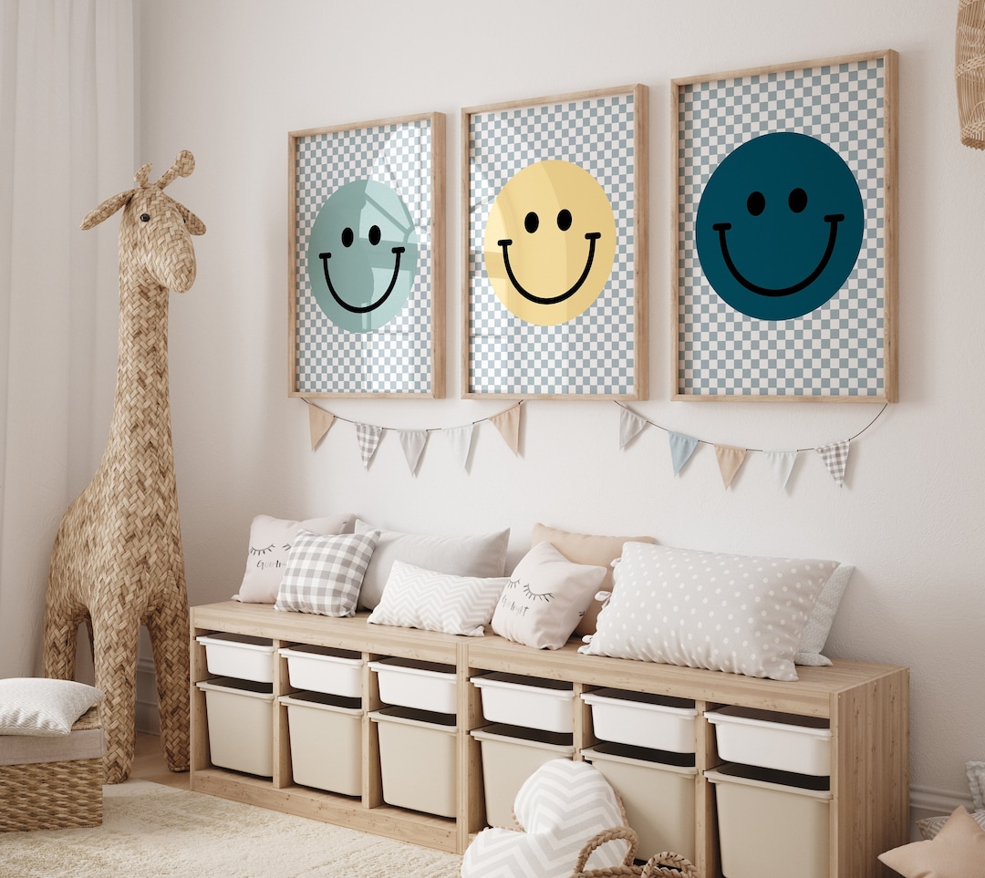 Smiley Face Gallery Wall Set of 3 Downloadable Prints, Boy Room Decor ...