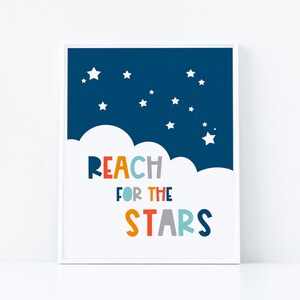 Reach for the Stars Nursery Wall Art, Navy Blue Nursery Wall Art, Blue ...