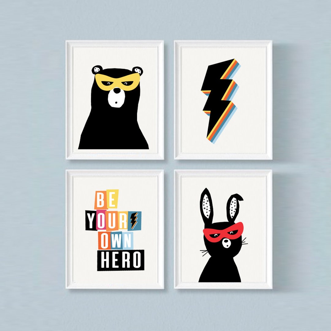Set of 4 Hero Prints, DIGITAL DOWNLOAD, Nursery Decor, Animal Prints ...