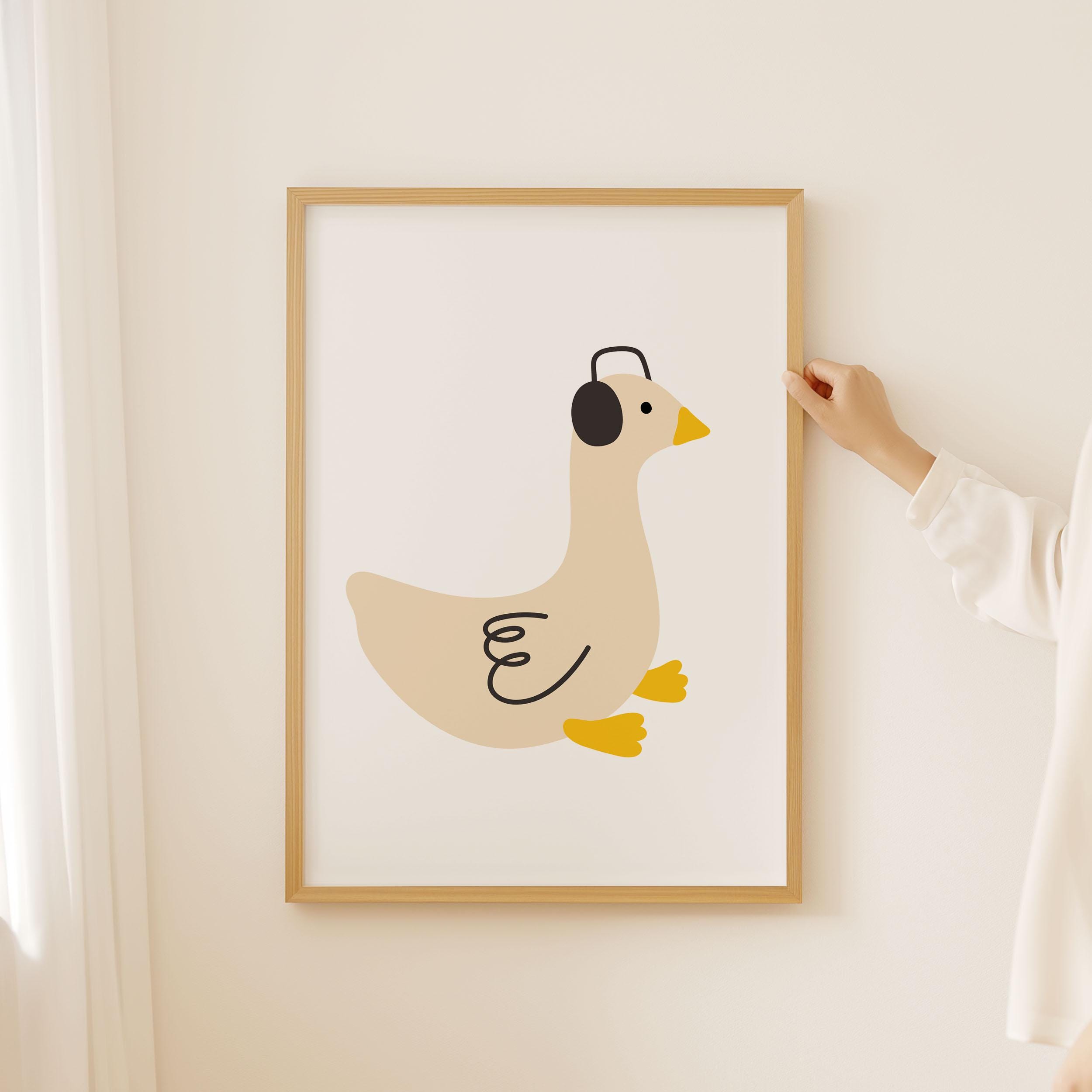 Whimsical Goose With Headphones Print: Farmhouse Nursery Decor (digital ...