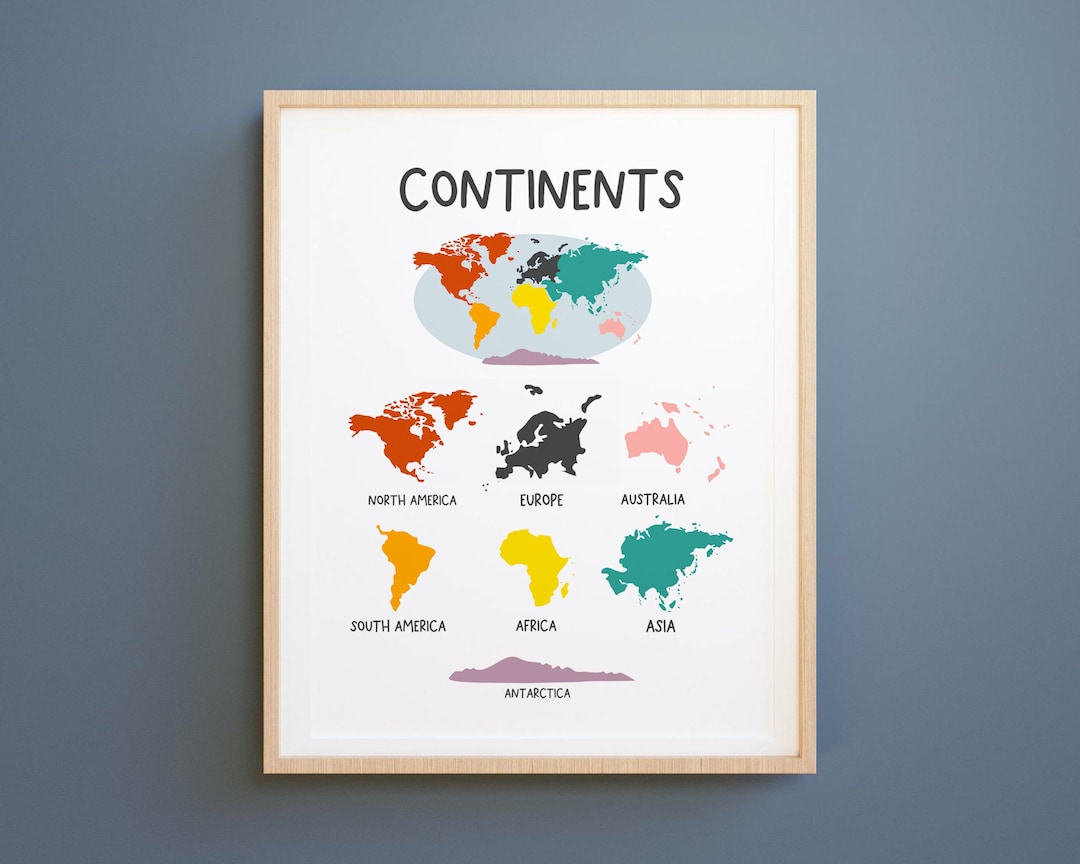 World Map Print for Kids, Continents Map Print, Homeschool Kids Decor ...