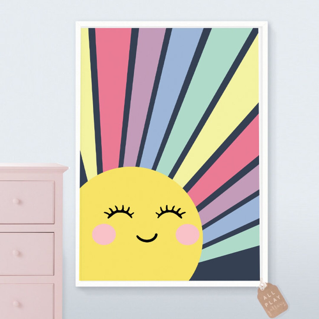 Sun Decor Print Super Happy Sun Minimalist Decor Girs Wall - Etsy